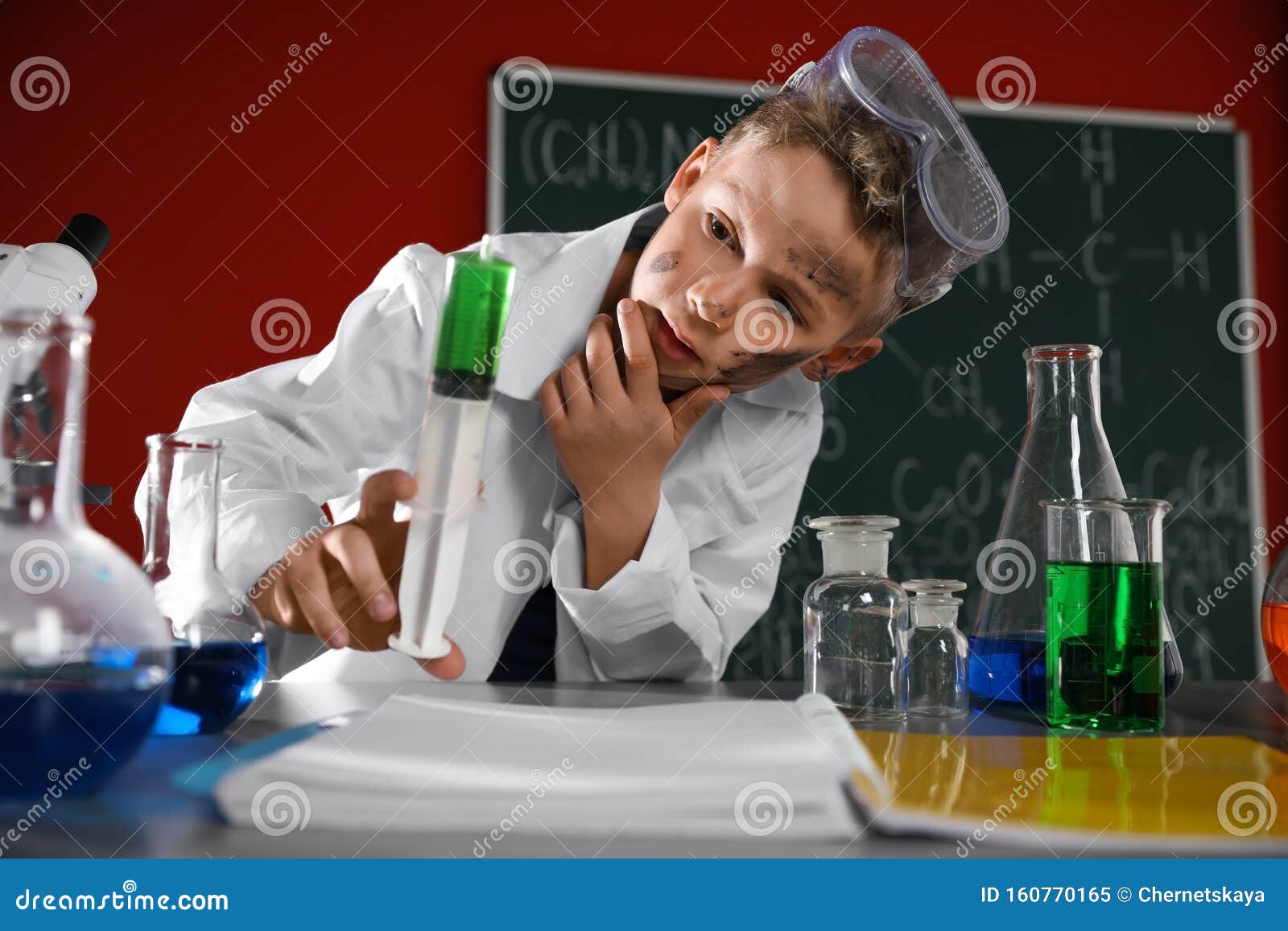 Child Doing Chemical Research. Dangerous Experiment Stock Image - Image ...