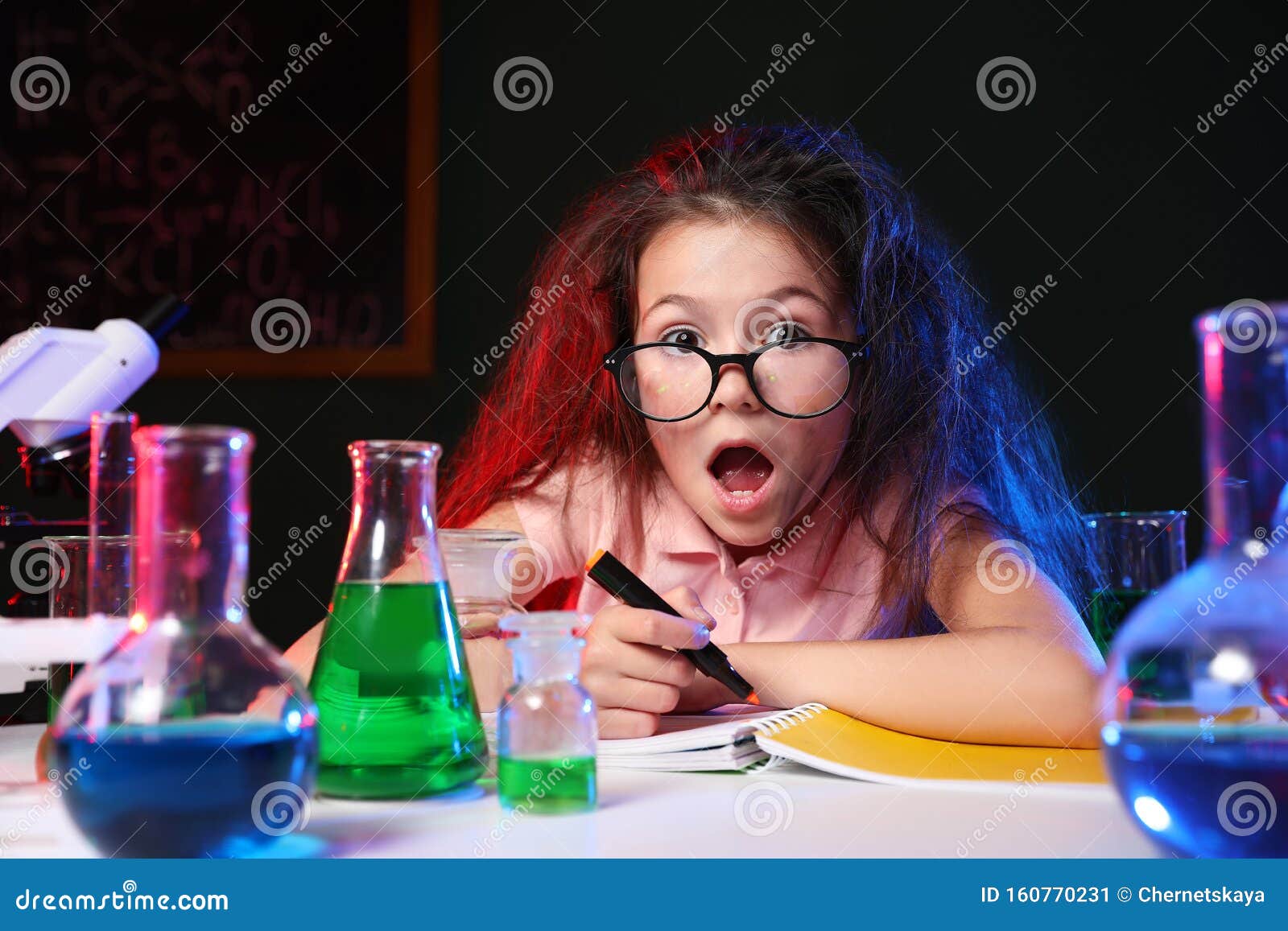 Child Doing Chemical Research. Dangerous Experiment Stock Image - Image ...