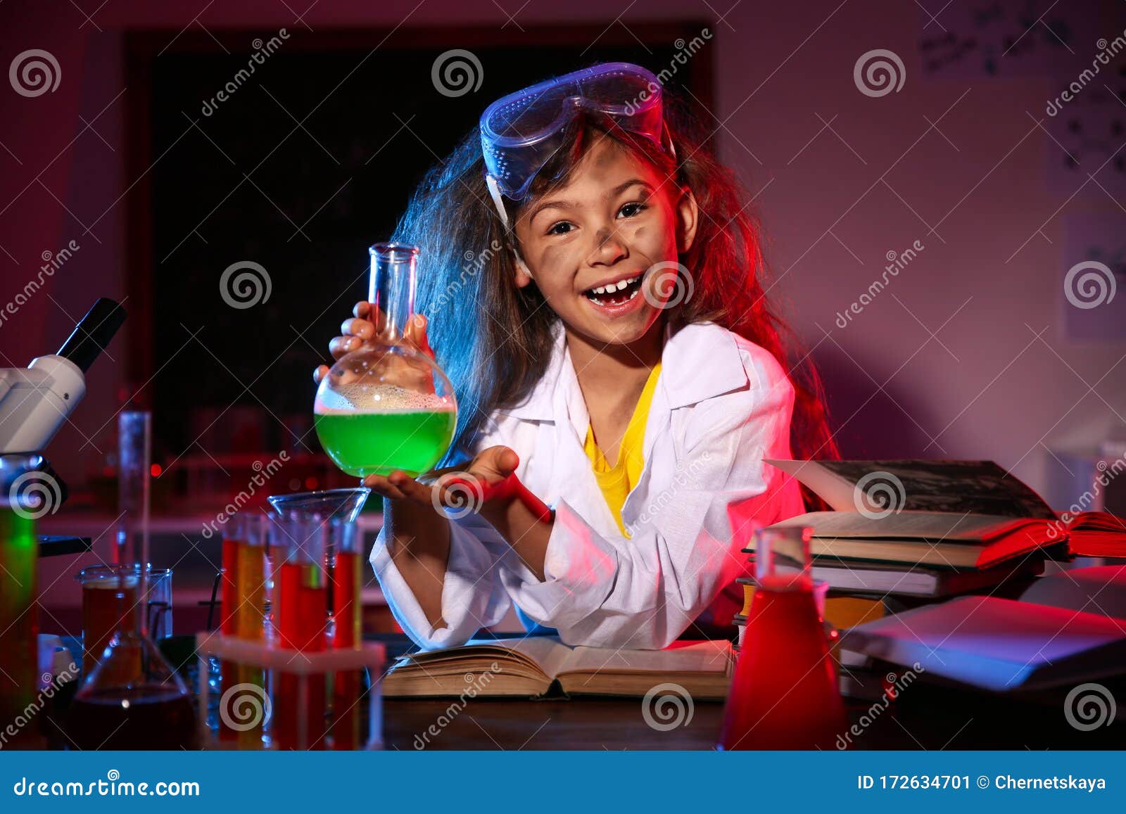 Child Doing Chemical Research. Dangerous Experiment Stock Image - Image ...