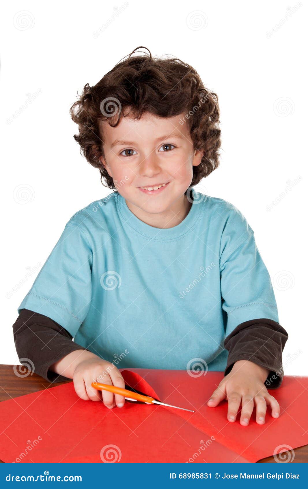 Child Doing Crafts with Cardboard and Scissors Stock Image - Image of ...