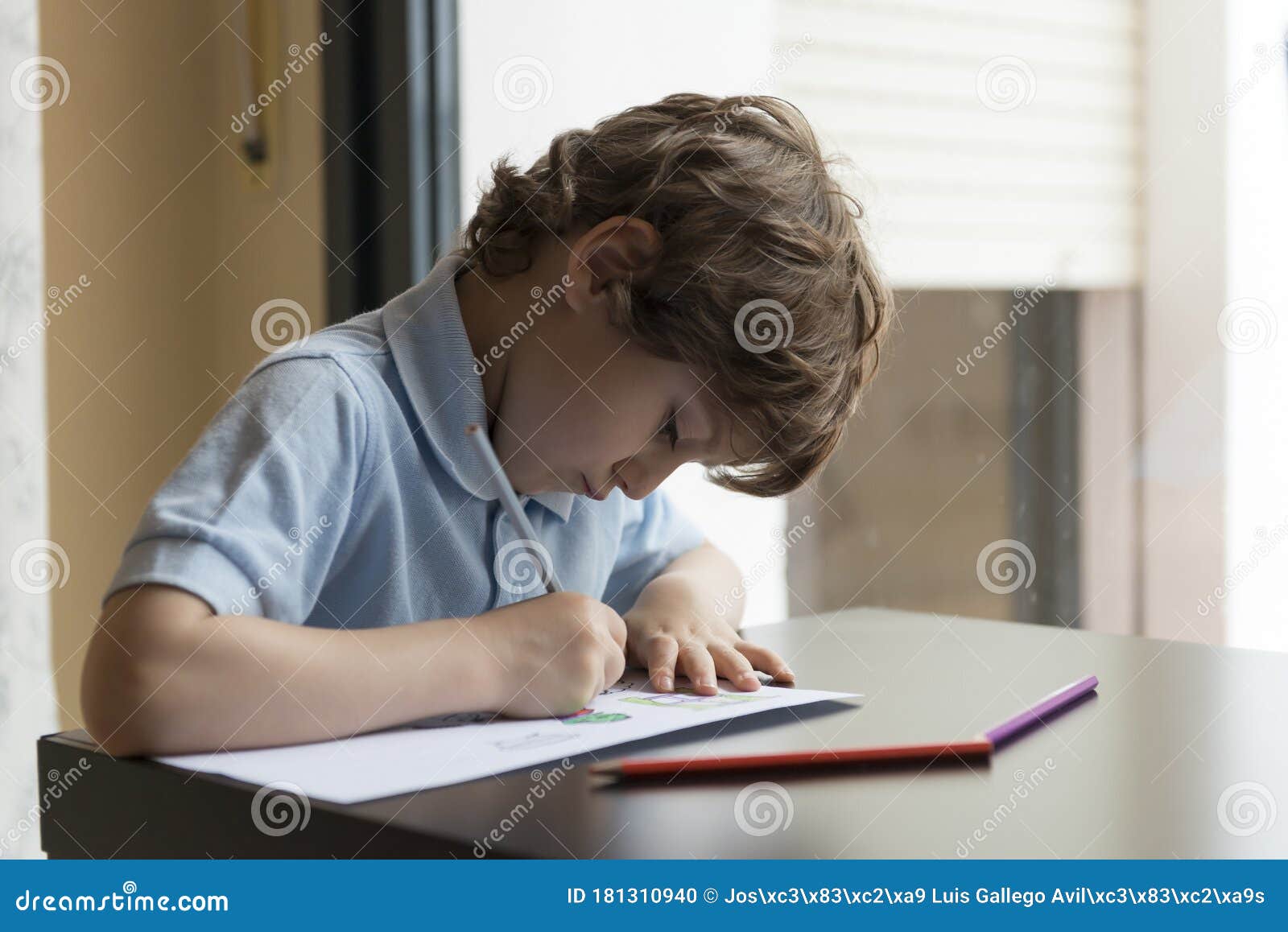 Child doing homework stock photo. Image of hobby, write - 181310940