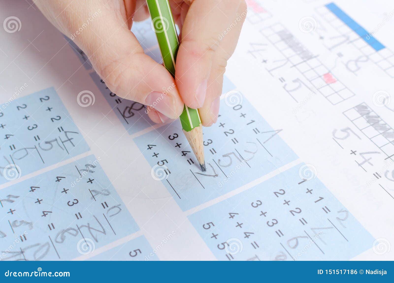 Child is Doing Homework, Math, Close Up Stock Photo - Image of ...