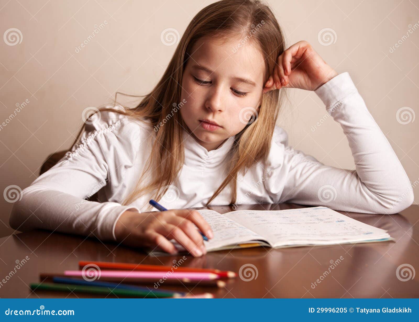 Girl doing homework stock image. Image of pencil, descent - 29996205