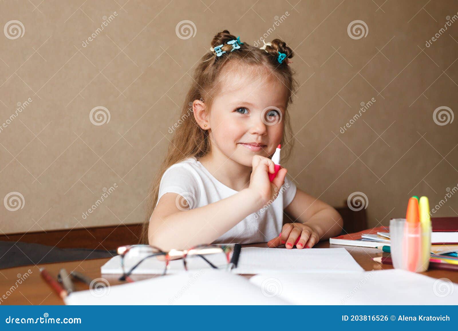 Child Doing Homework Writing and Reading at Home Stock Photo - Image of ...