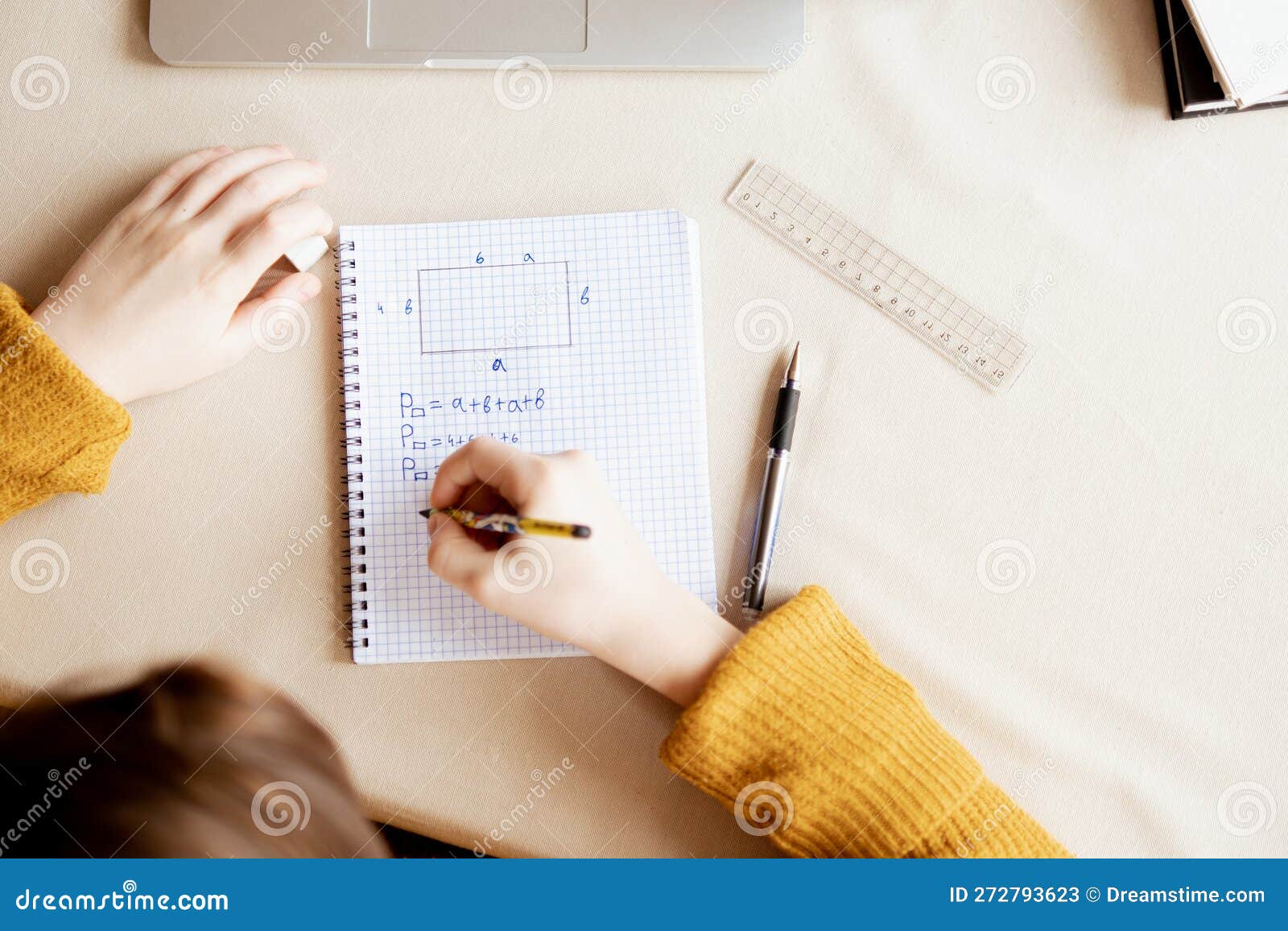 A Child Doing School Homework in a Notebook Stock Image - Image of ...