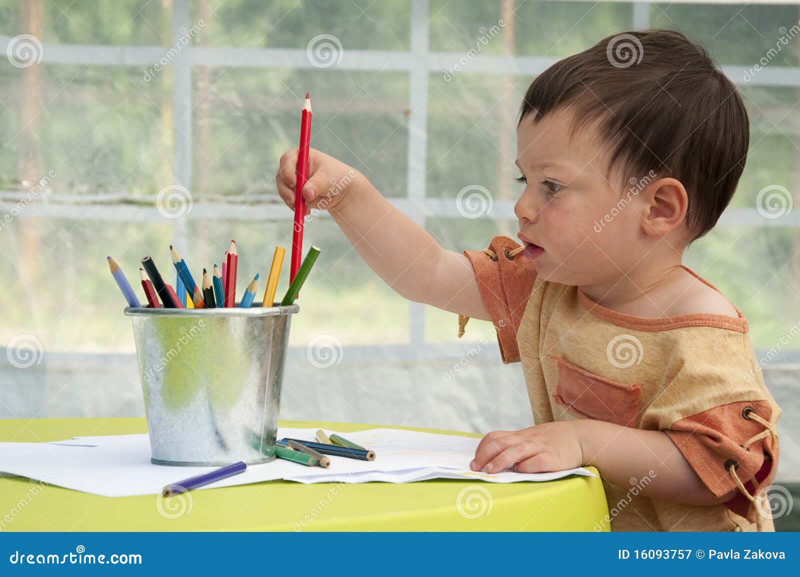 Child drawing stock image. Image of crayon, educational - 16093757