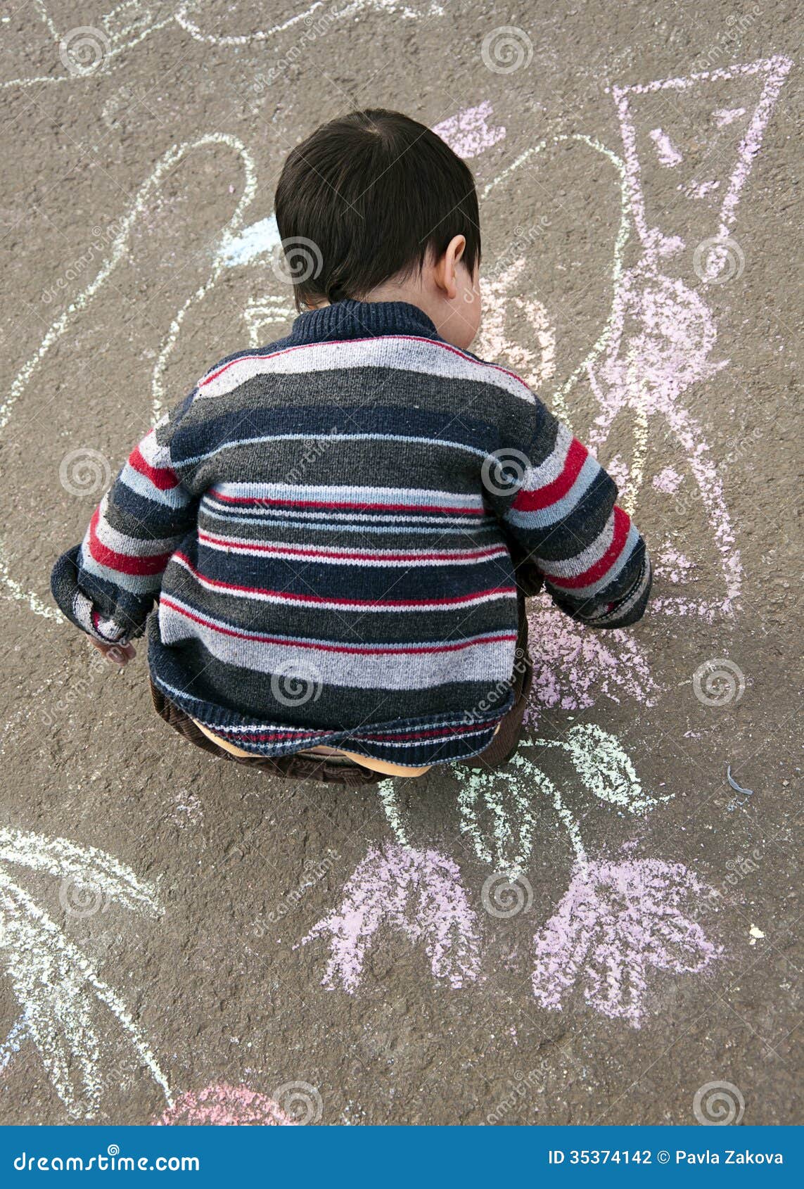 Child drawing with chalk stock photo. Image of pavement - 35374142