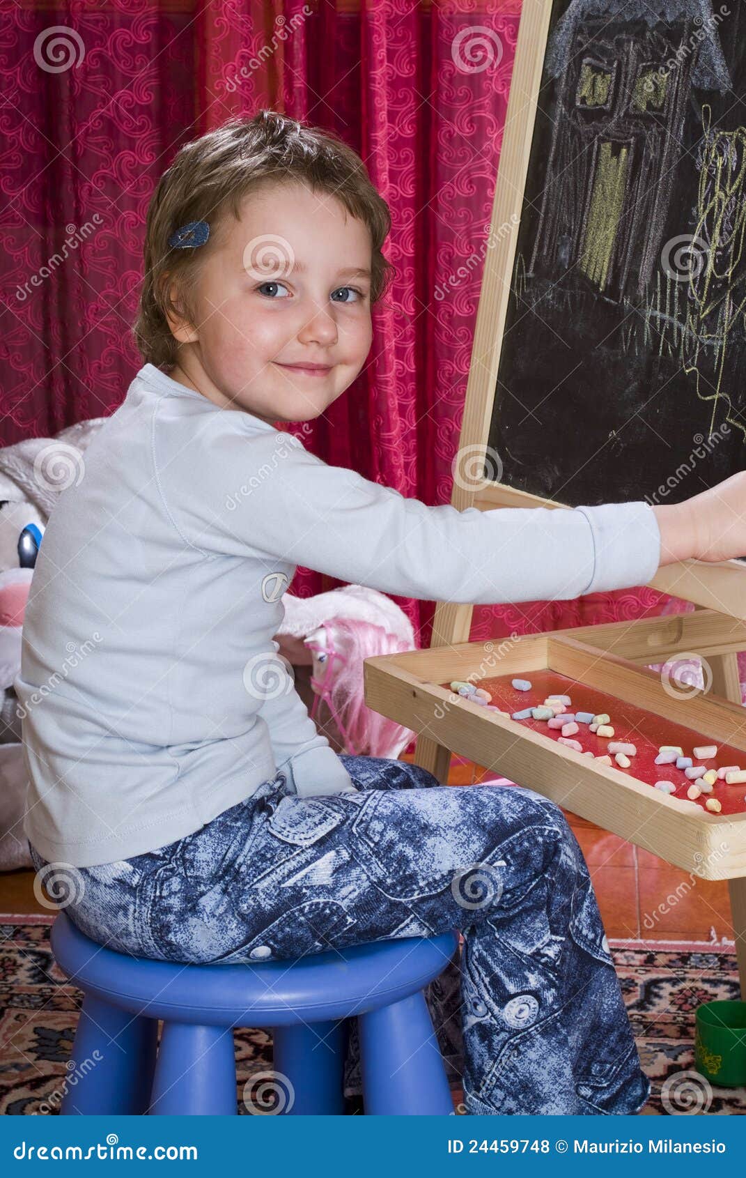 Child Drawing on Chalkboard Stock Photo - Image of color, design: 24459748