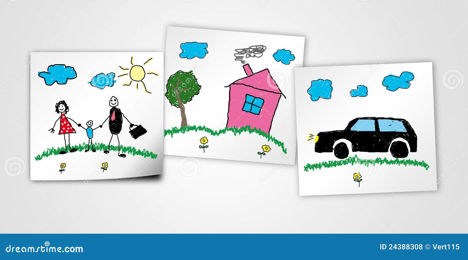 Child Drawing of Happy Family Stock Illustration - Illustration of ...