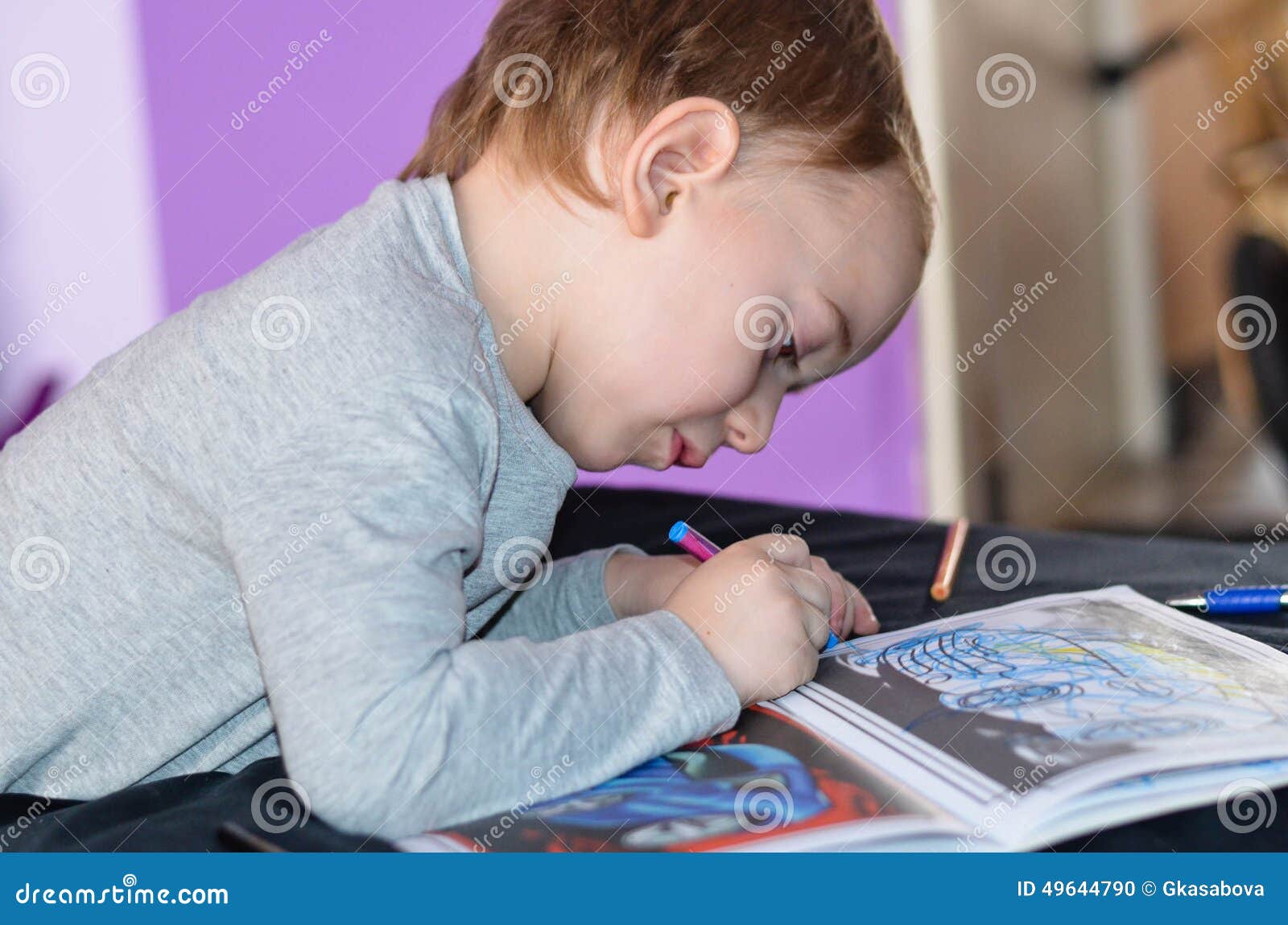 Child drawing at home stock photo. Image of playing, blue - 49644790