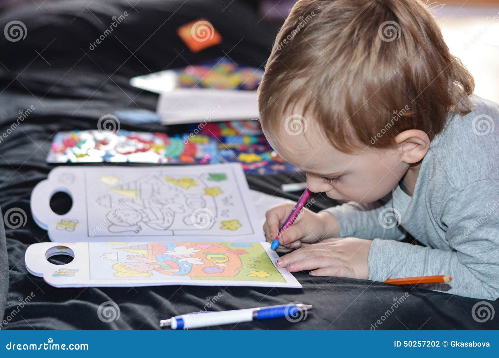 Child drawing at home stock photo. Image of beautiful - 50257202