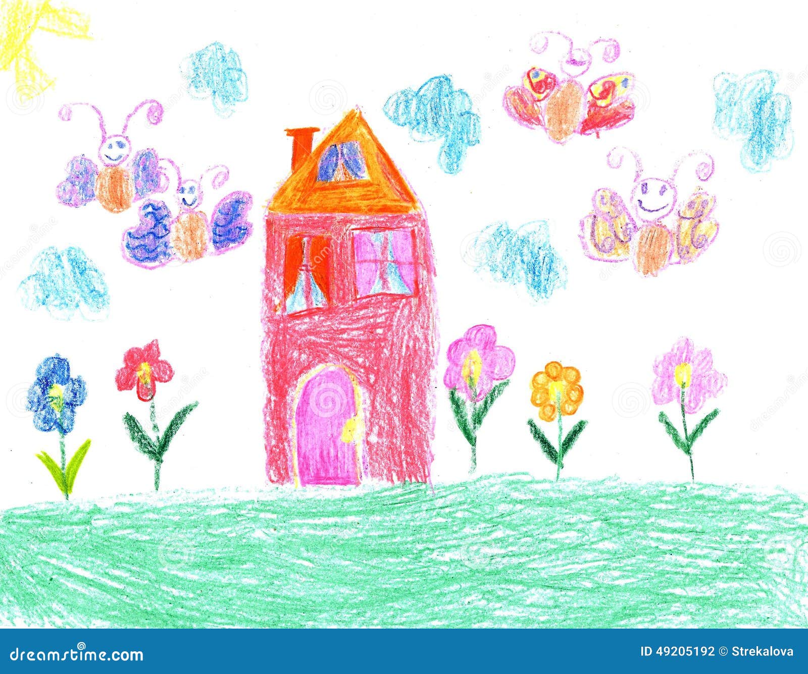Child drawing of a house stock illustration. Illustration of artwork ...