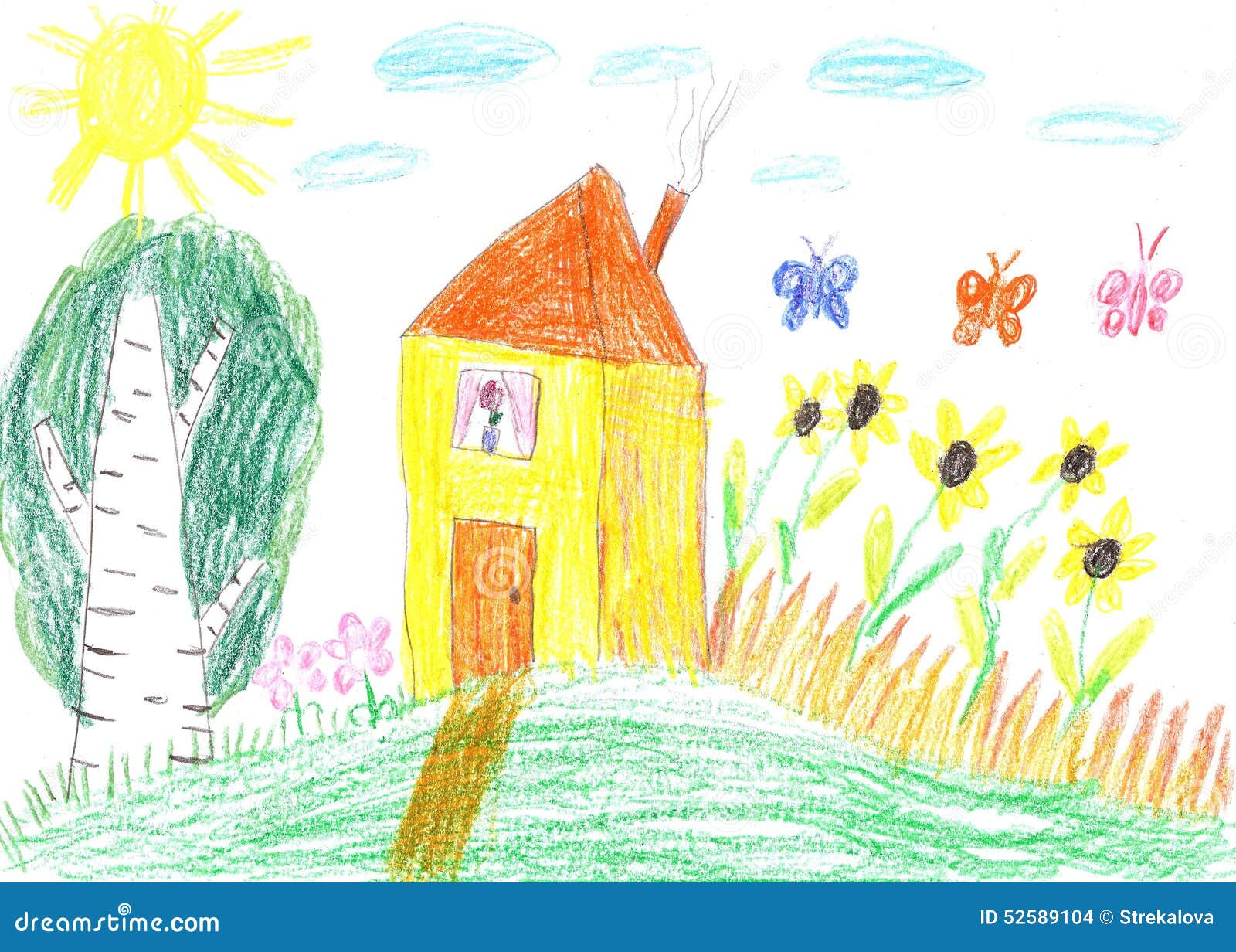 Child drawing of a house stock illustration. Illustration of ...