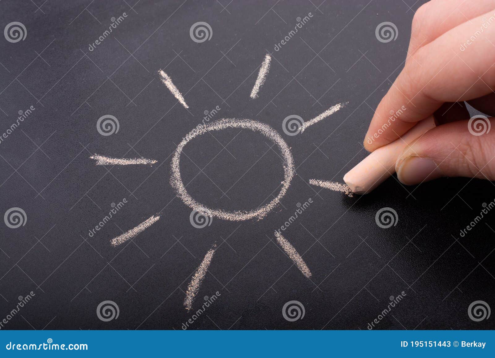Child Drawing Sun with Chalk Shape on Blackboard Stock Image - Image of ...