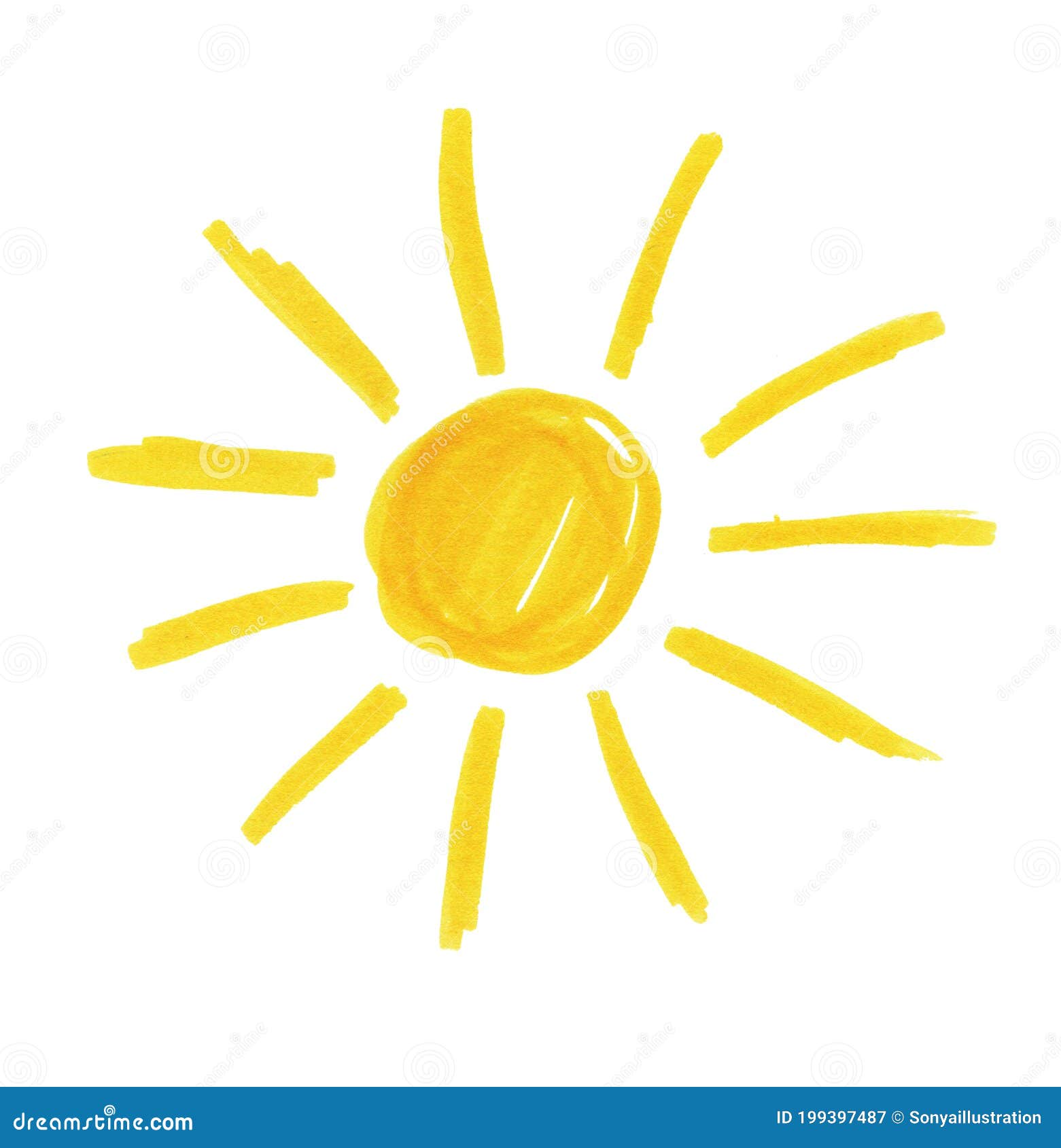 Child drawing of Sun stock illustration. Illustration of icon - 199397487