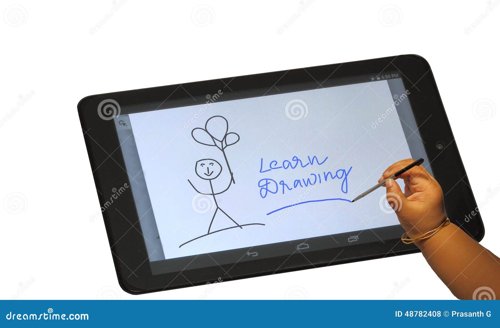 Child Drawing on Tablet Isolated Stock Photo - Image of education ...