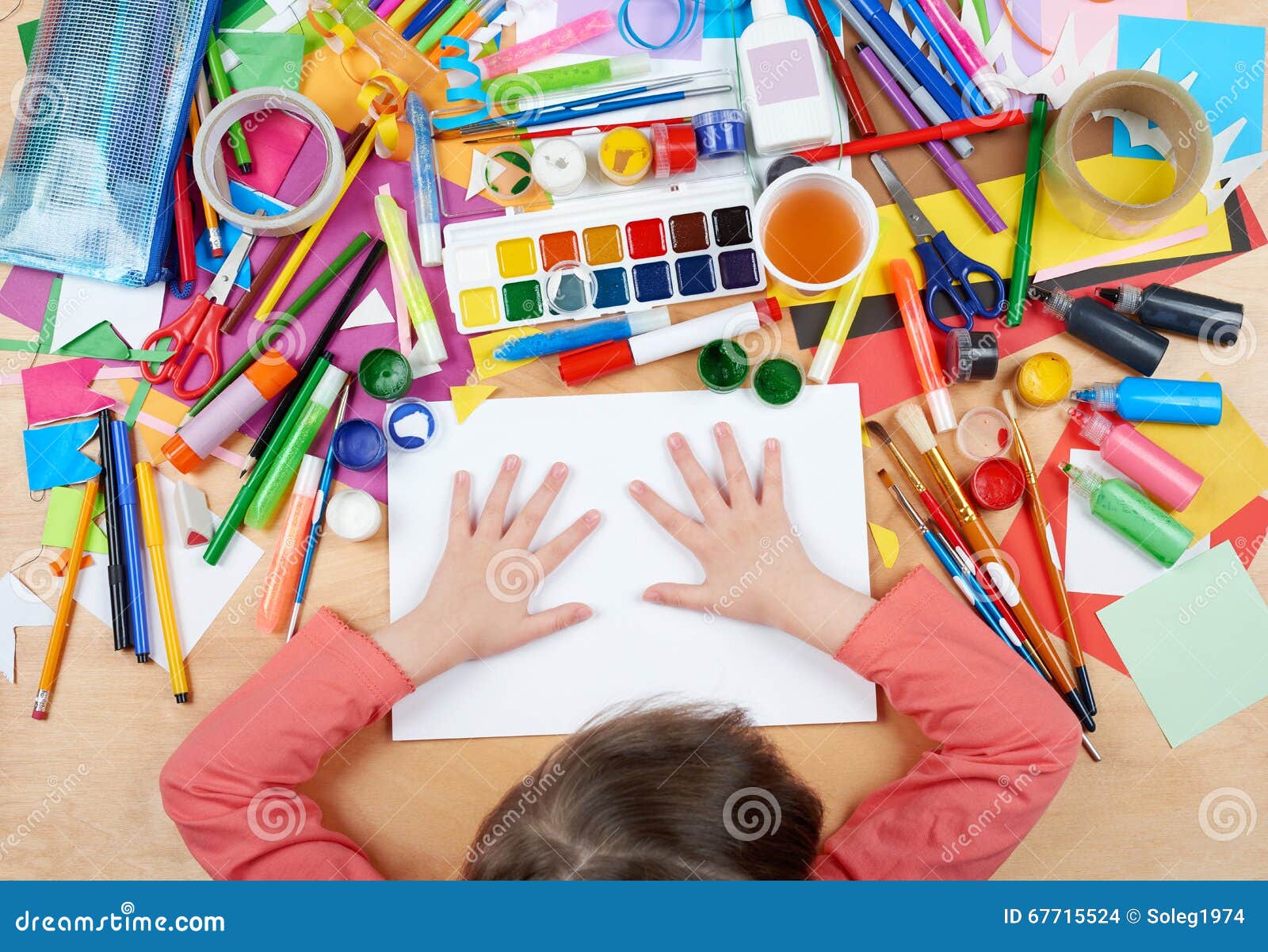 Child Drawing Top View. Artwork Workplace with Creative Accessories ...