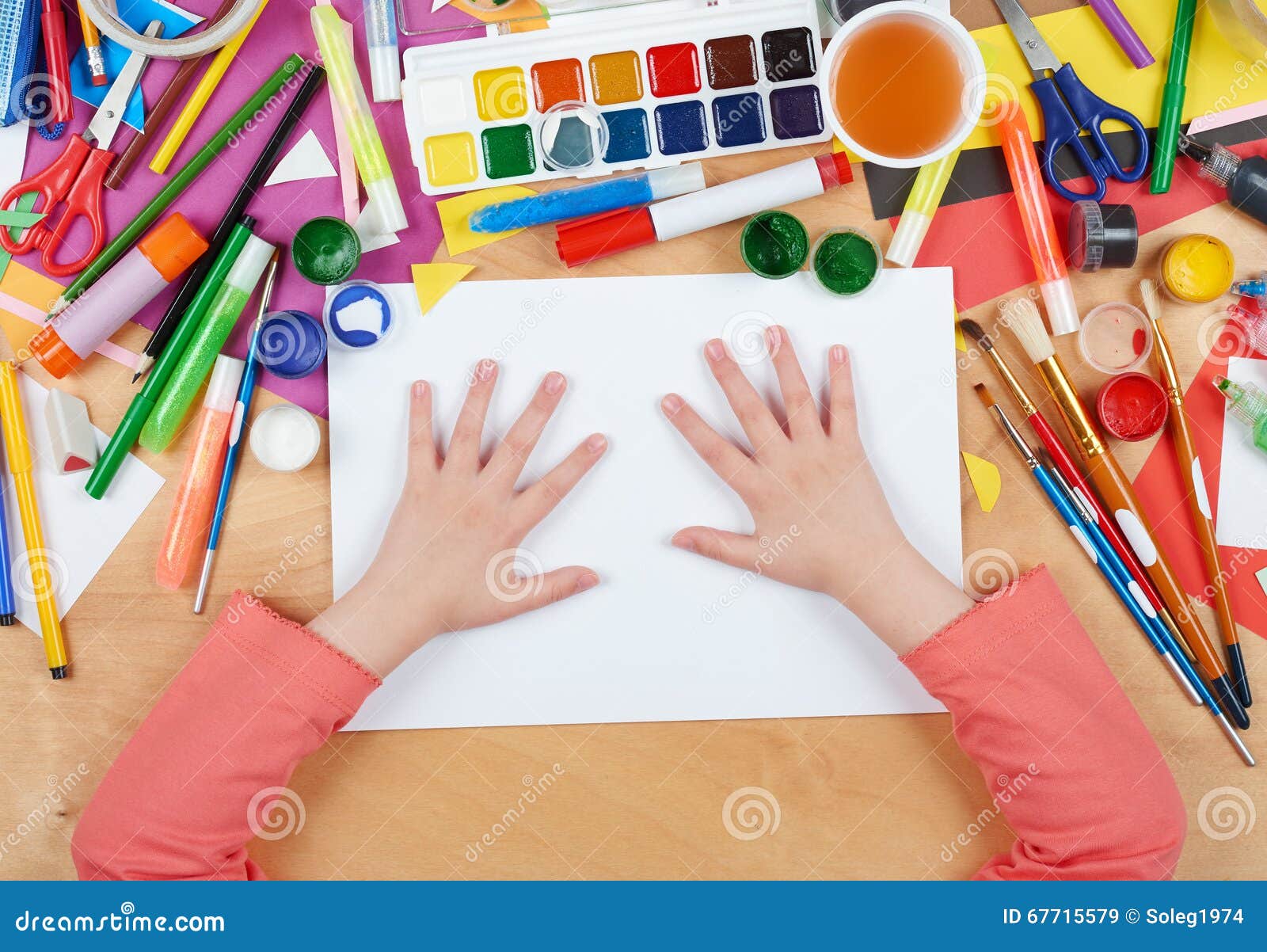 Child Drawing Top View. Artwork Workplace with Creative Accessories ...