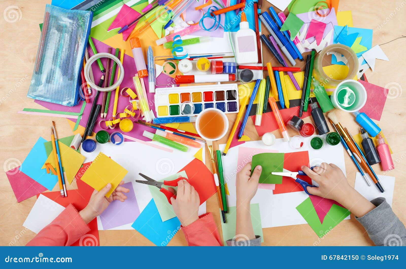 Child Drawing Top View. Artwork Workplace with Creative Accessories ...