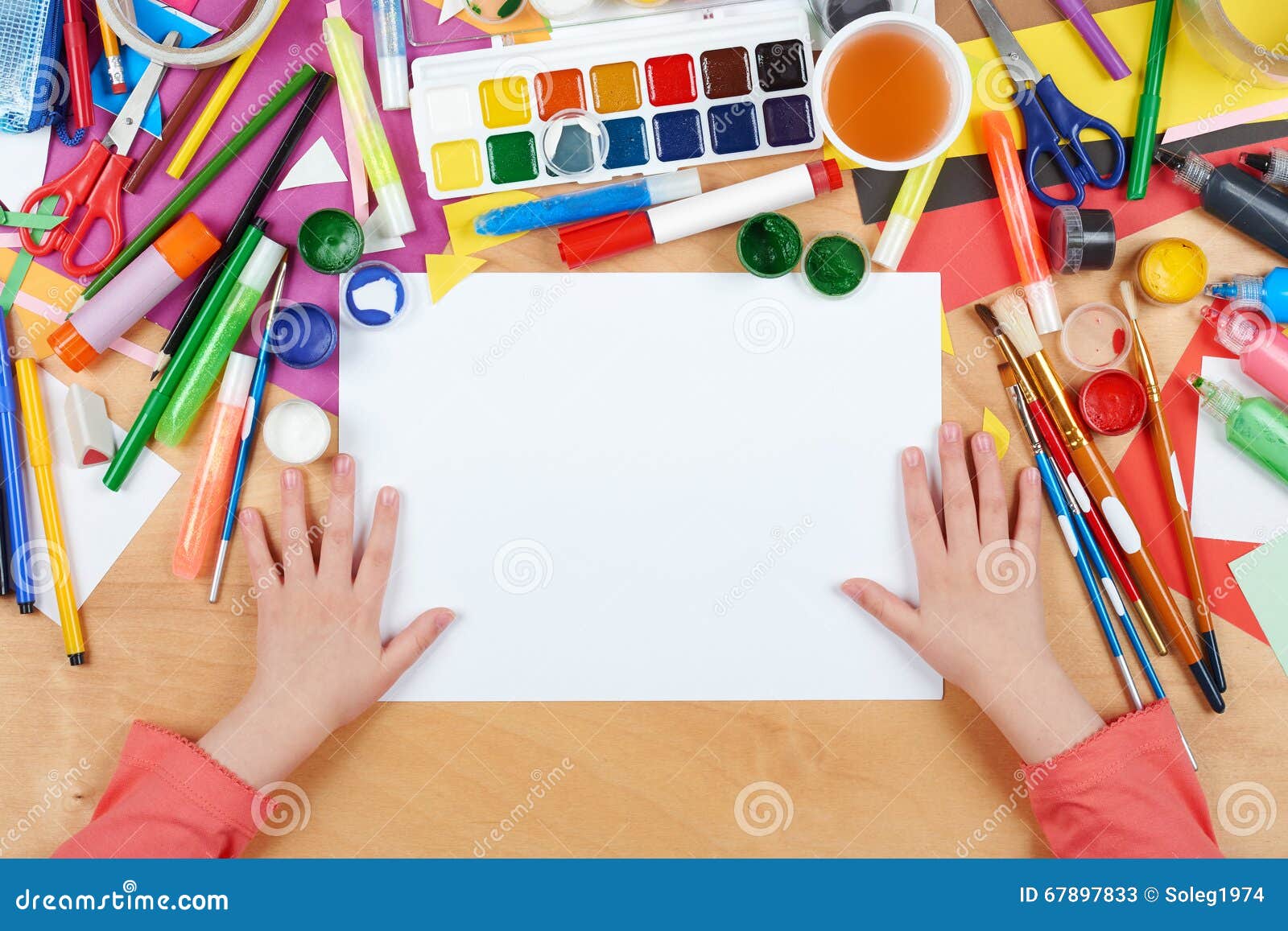 Child Drawing Top View. Artwork Workplace with Creative Accessories ...