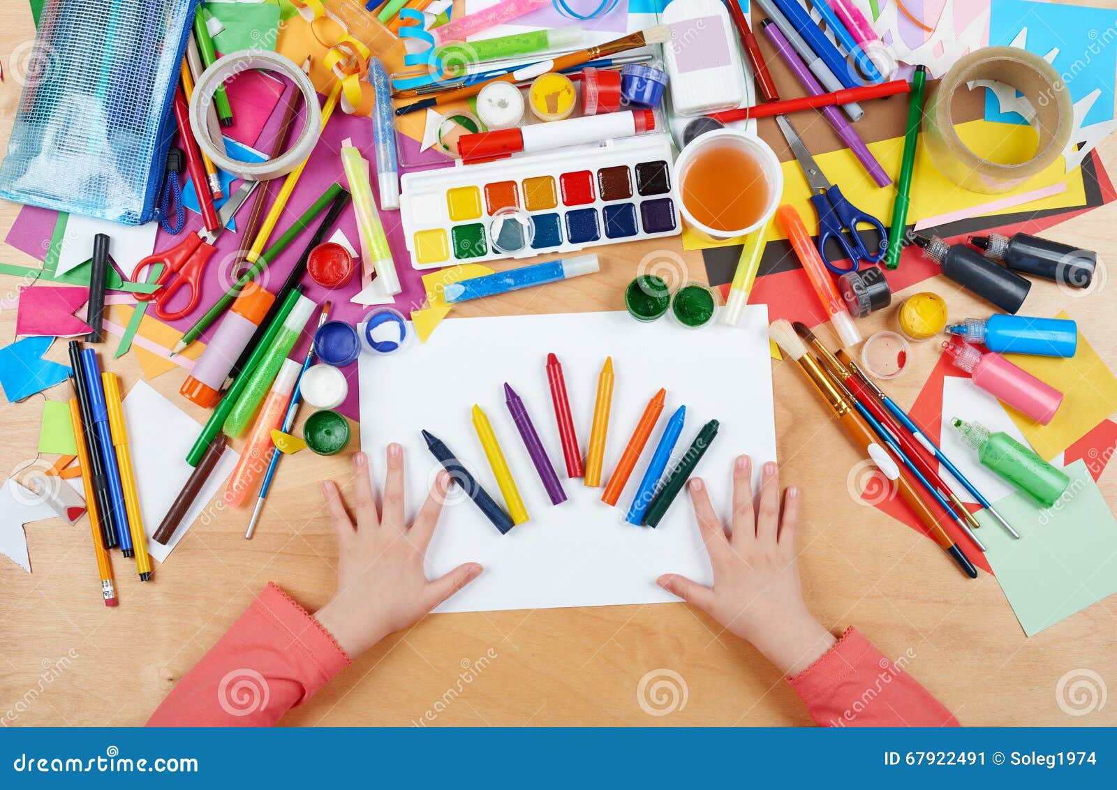 Child Drawing Top View. Artwork Workplace with Creative Accessories ...