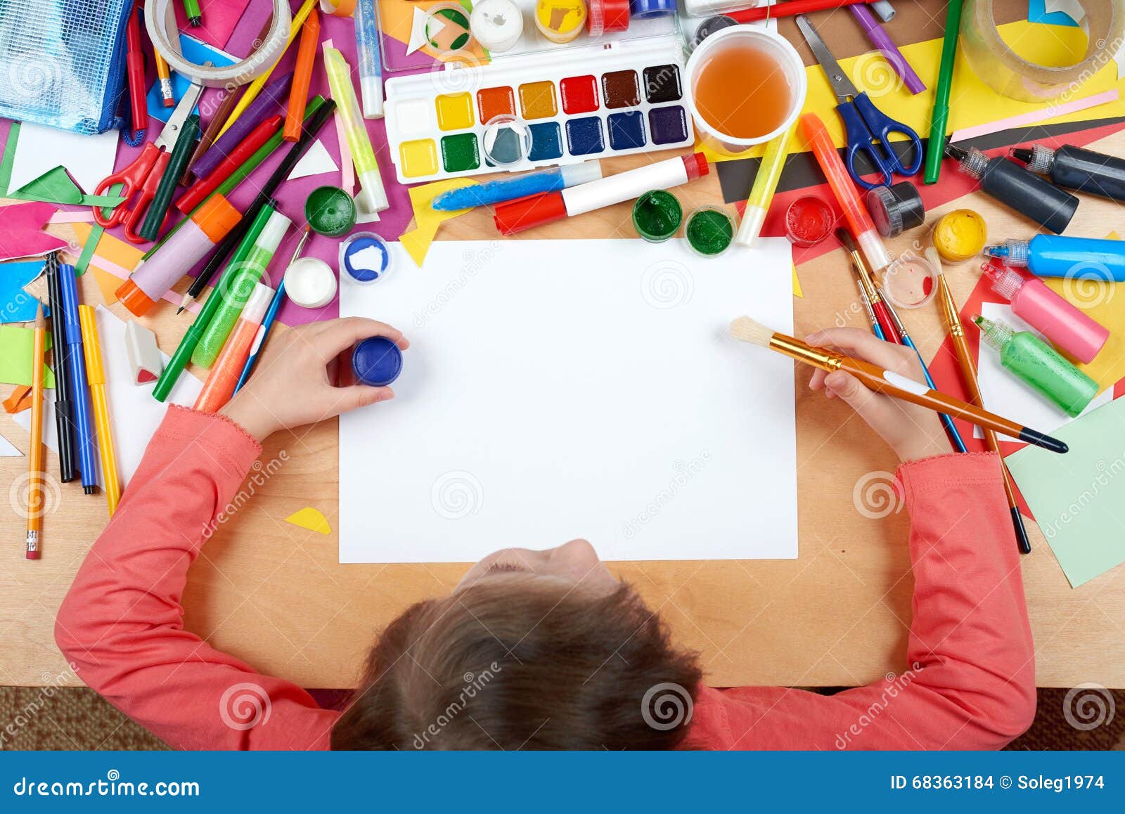 Child Drawing Top View. Artwork Workplace with Creative Accessories ...