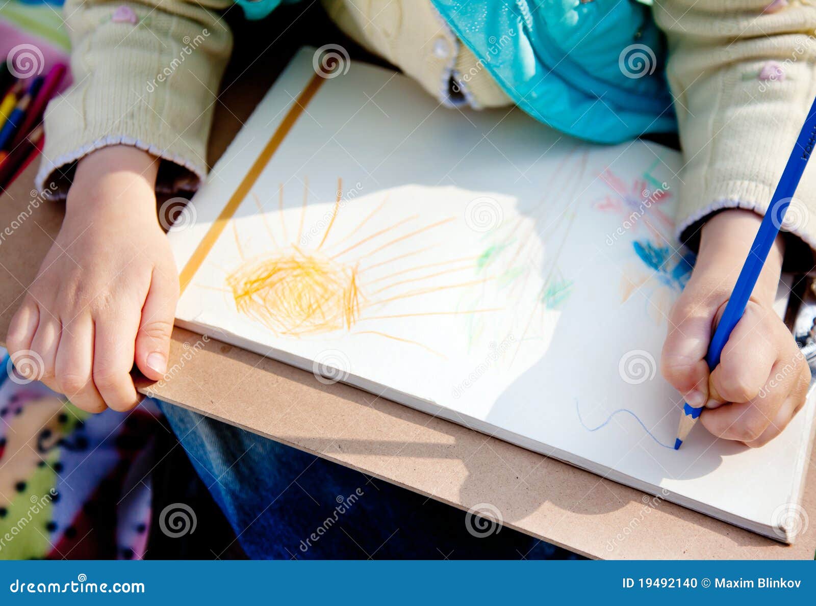 Child draws stock photo. Image of paint, people, pencil - 19492140