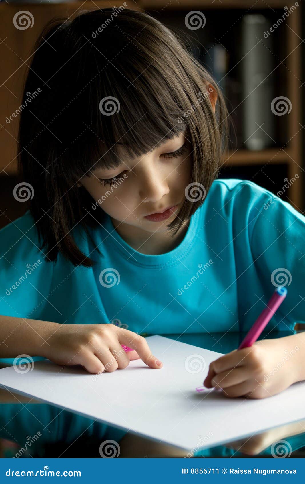 Child Draws Oil Pastel Drawing Of Family On The Beach. Stock Photo ...