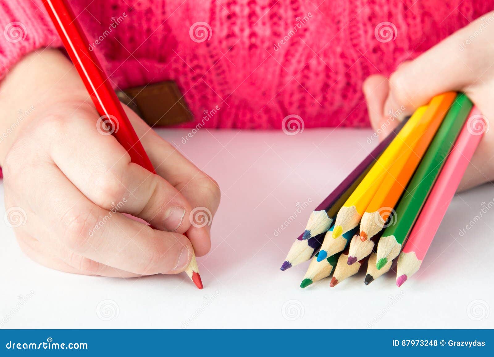 Child Draws with Colored Pencils Stock Photo - Image of creativity ...
