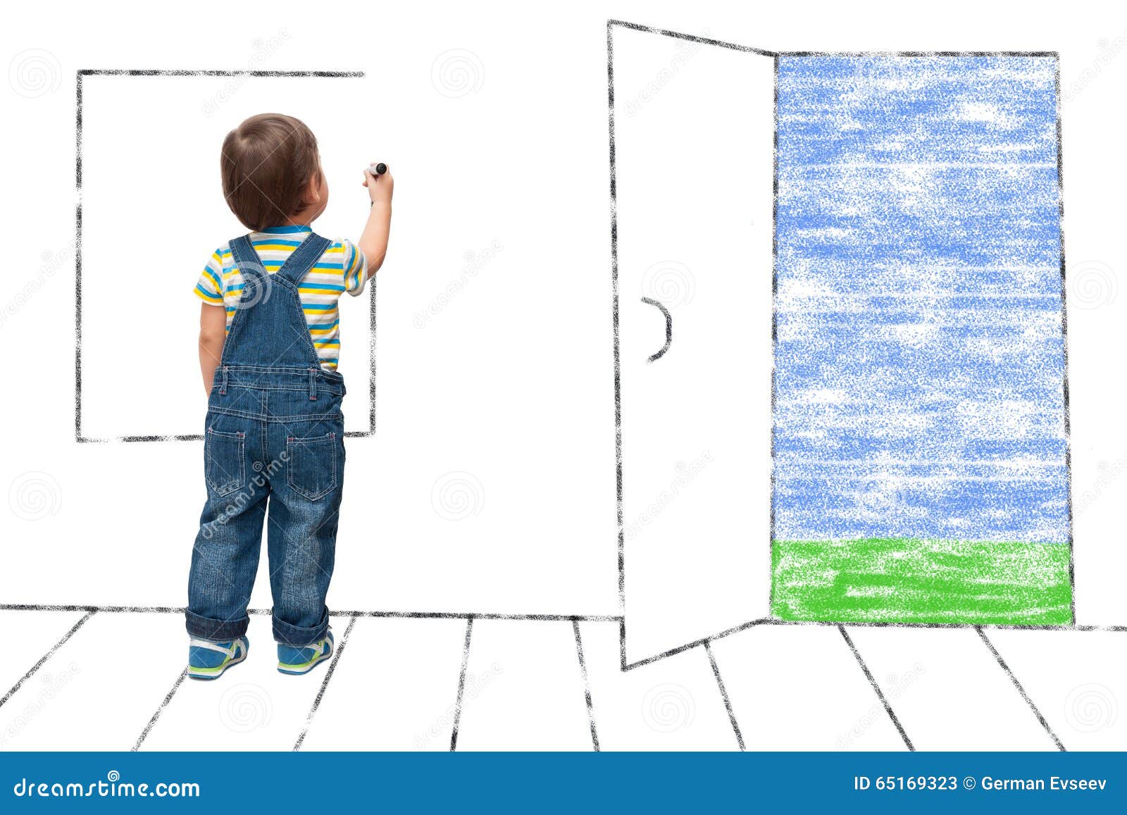 Child Draws an Imaginary Window Stock Image - Image of emptiness, door ...