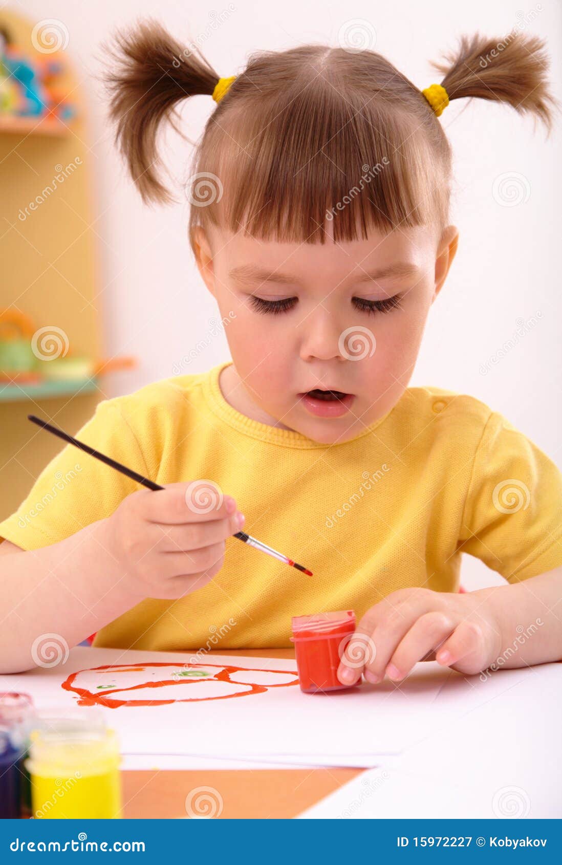 Child Draws with Paints in Preschool Stock Image - Image of color ...