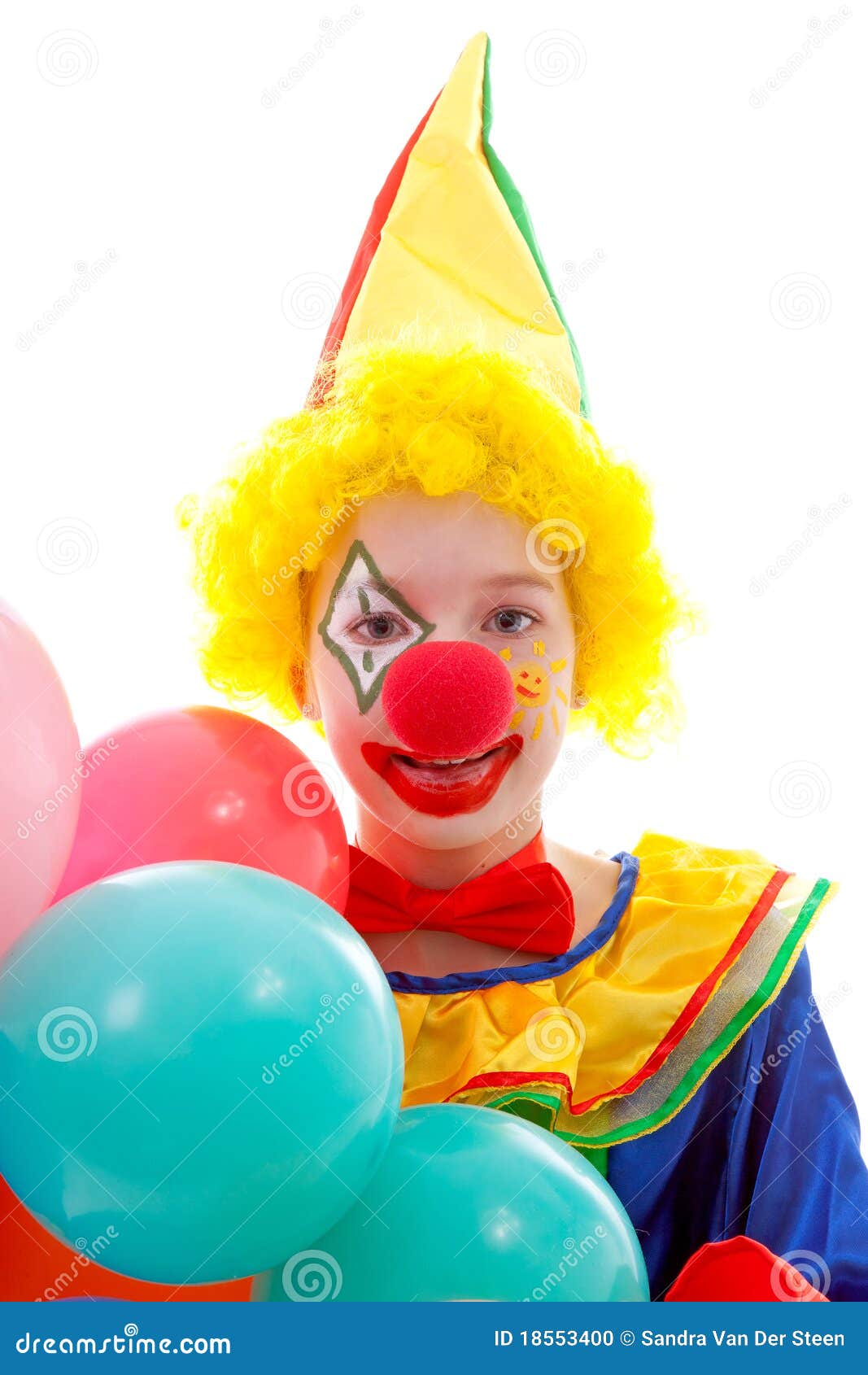Child Dressed As Colorful Funny Clown Stock Photo - Image of balloons ...