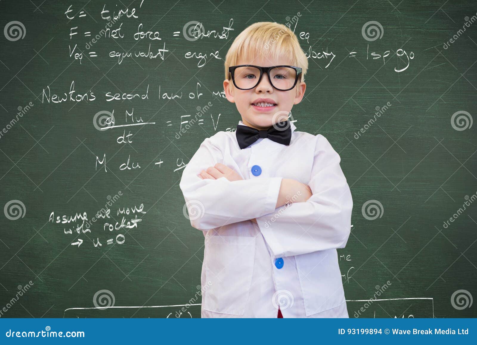 Child Dressed Like A Professor In Front Of Black Board With School ...