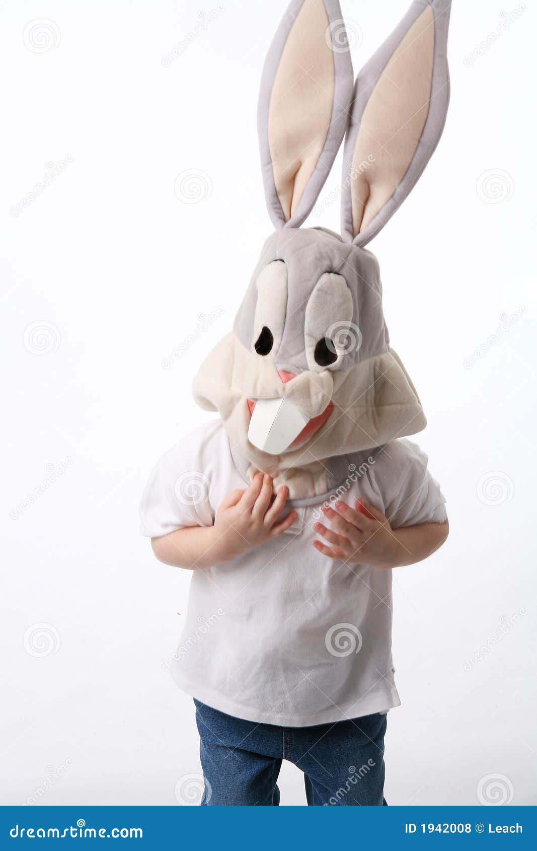 Child Dressed in Rabbit Mask, Practicing for Halloween Stock Photo ...