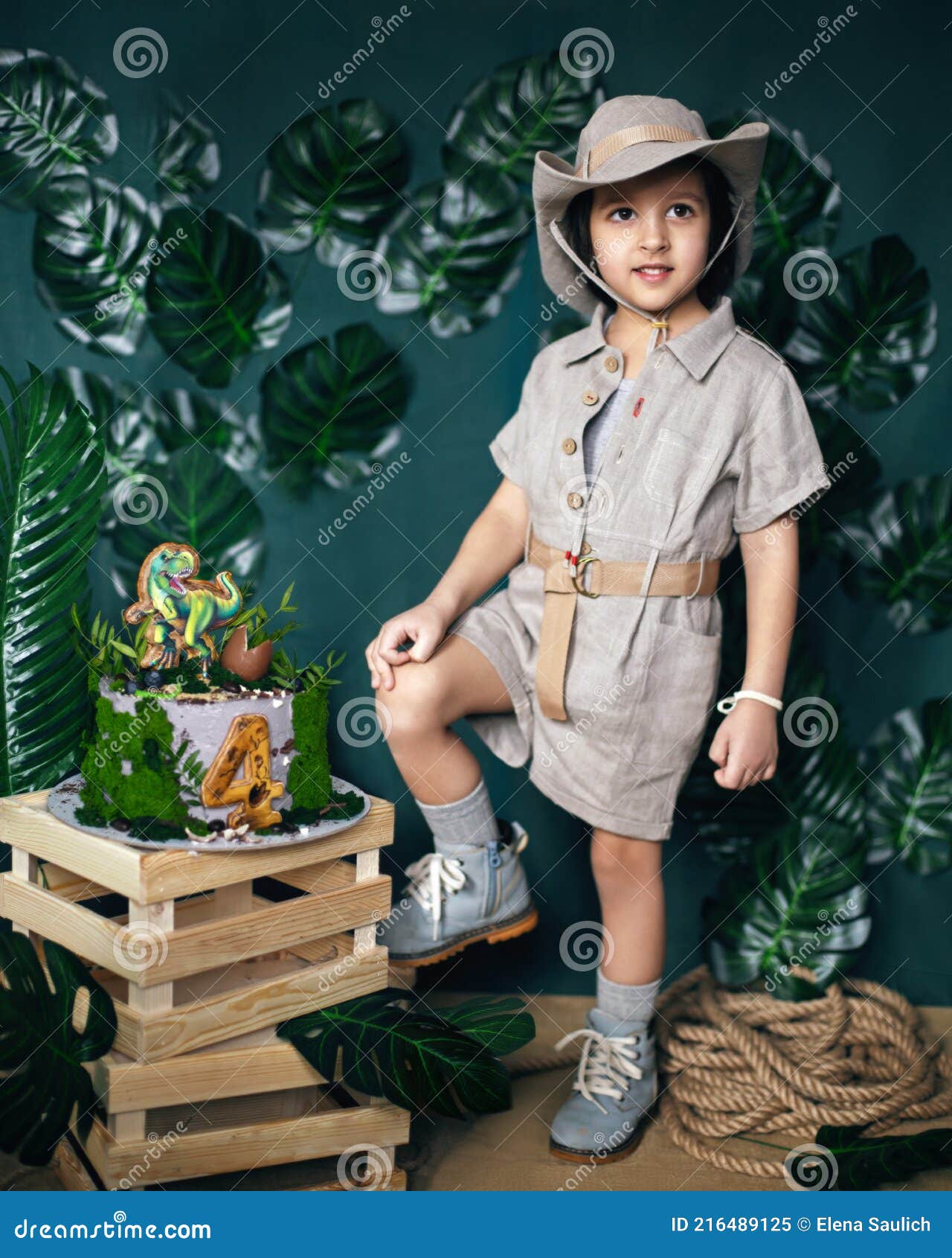 Child Dressed in the Style of a Jungle Treasure Hunter with a Hat Stock ...