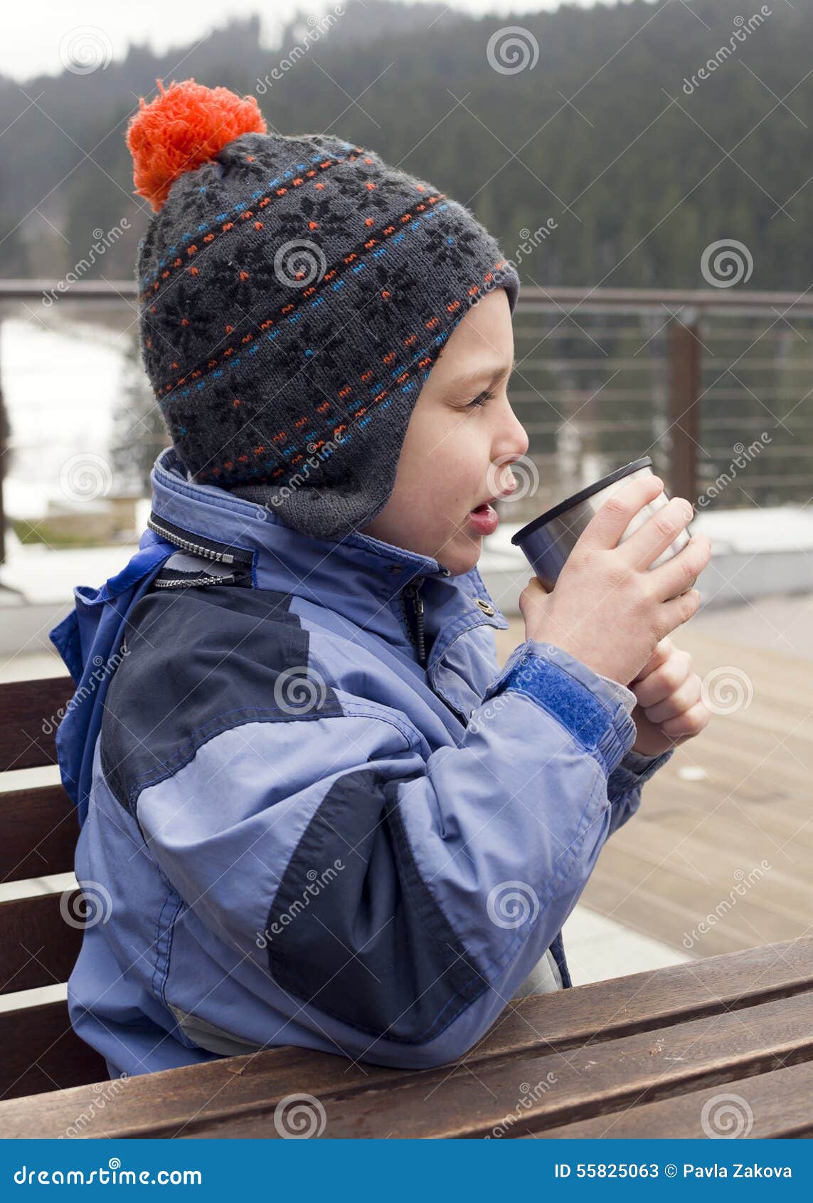 Child Drinking from Flask in Winter Stock Image - Image of cold ...
