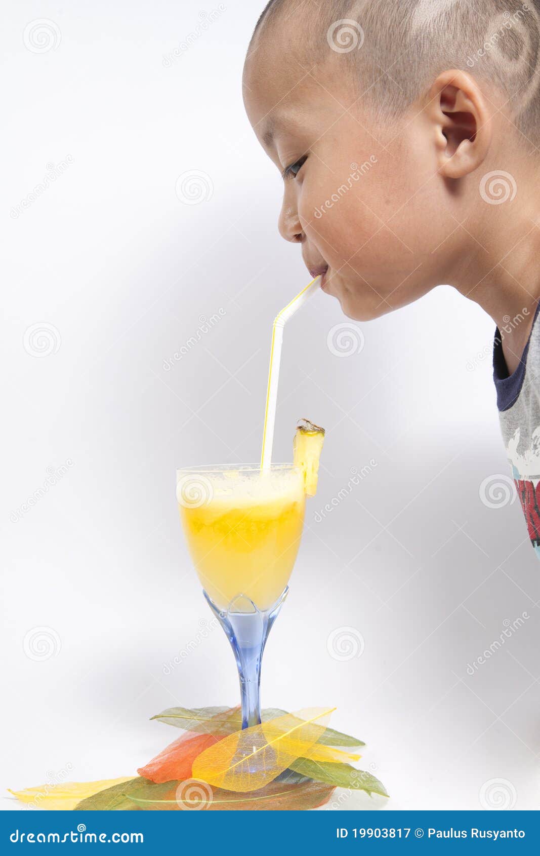 Child Drinking Pineapple Juice Isolated on White Stock Image - Image of ...
