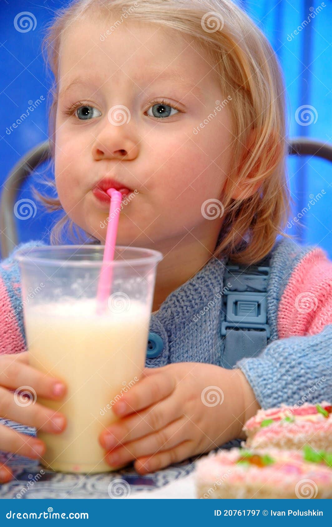 Child Drinks Milkshake from Straw Stock Image - Image of small, head ...