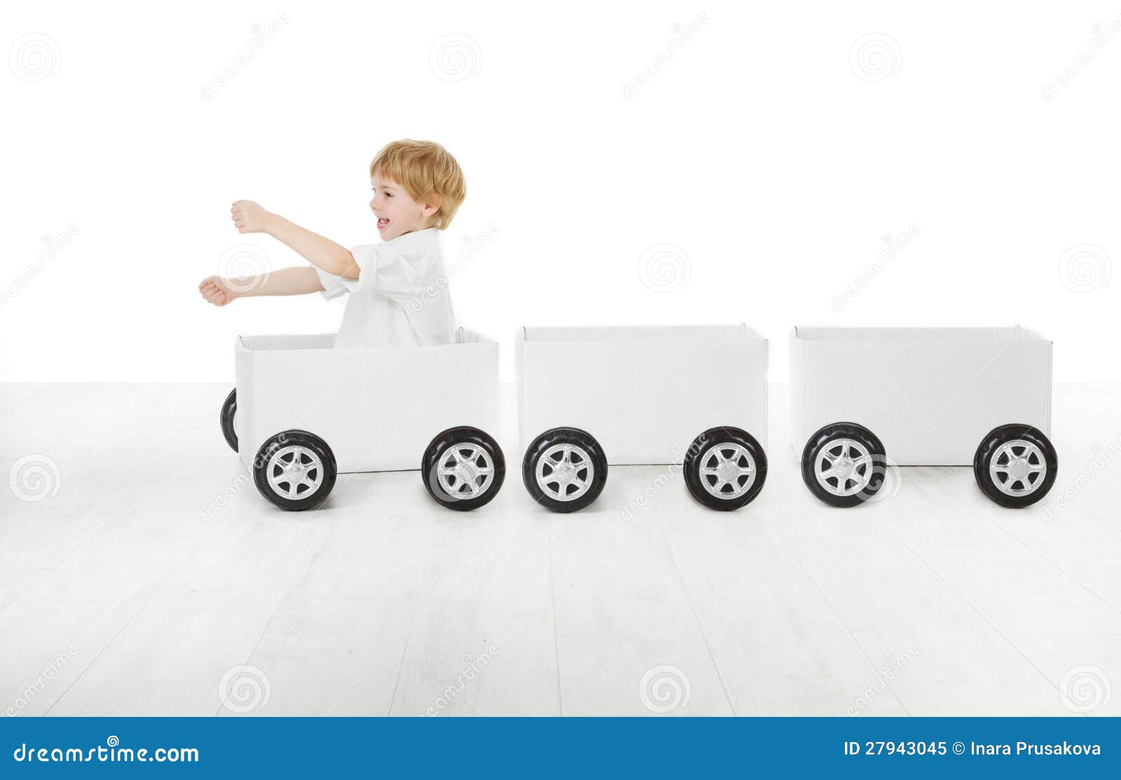 Child Driving Box Car and Empty Wagons Stock Image - Image of ...