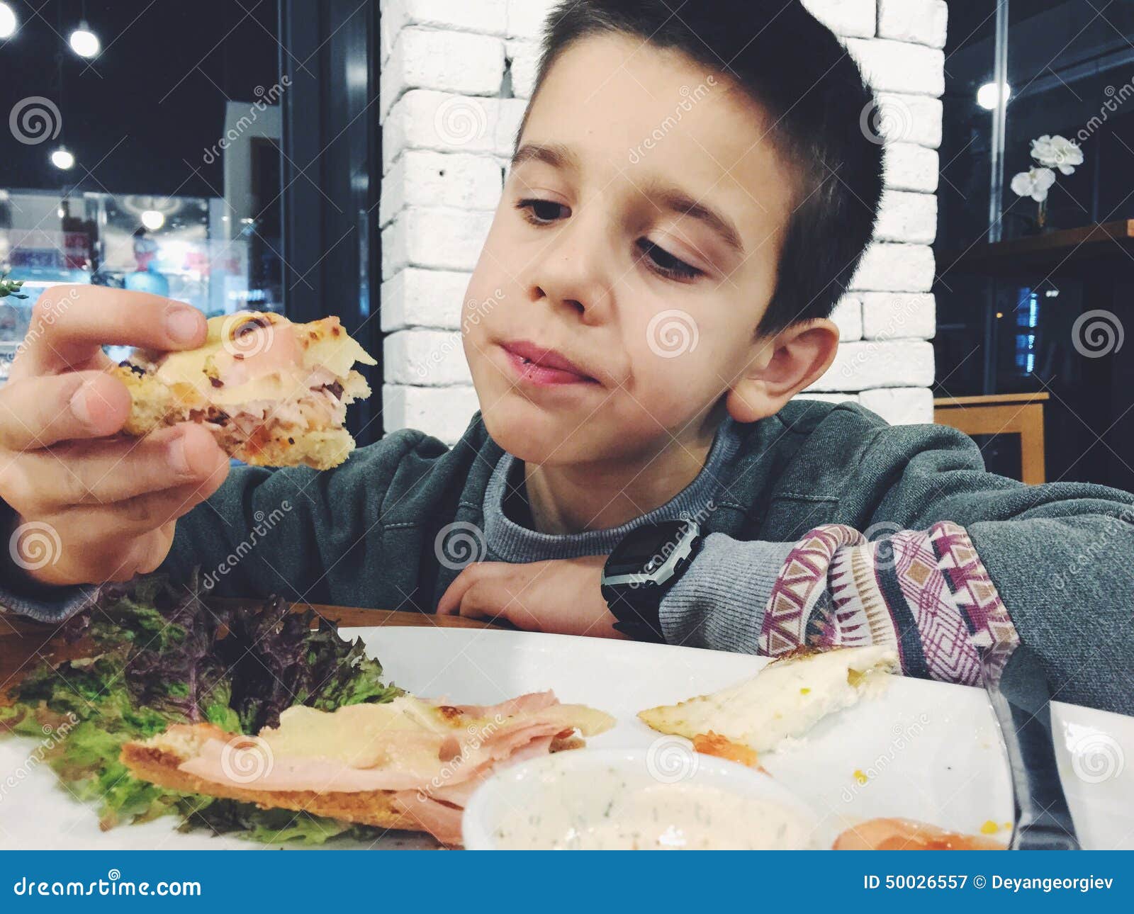 Child Eat in Fast Food Restaurant Stock Image - Image of breakfast ...