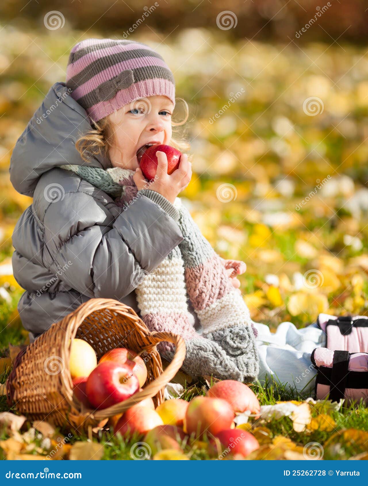 Child eating apple stock photo. Image of blurred, grass - 25262728