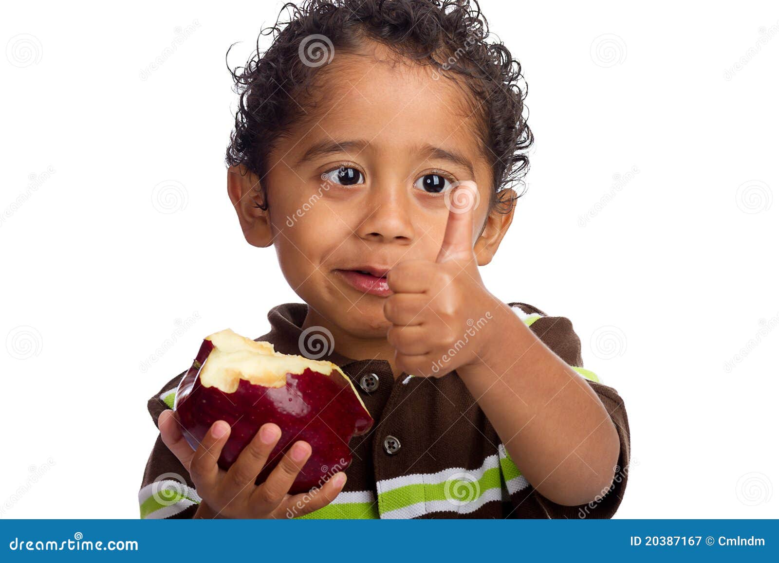 Child Eating Apple and Giving Thumb Up Stock Image - Image of thumb ...