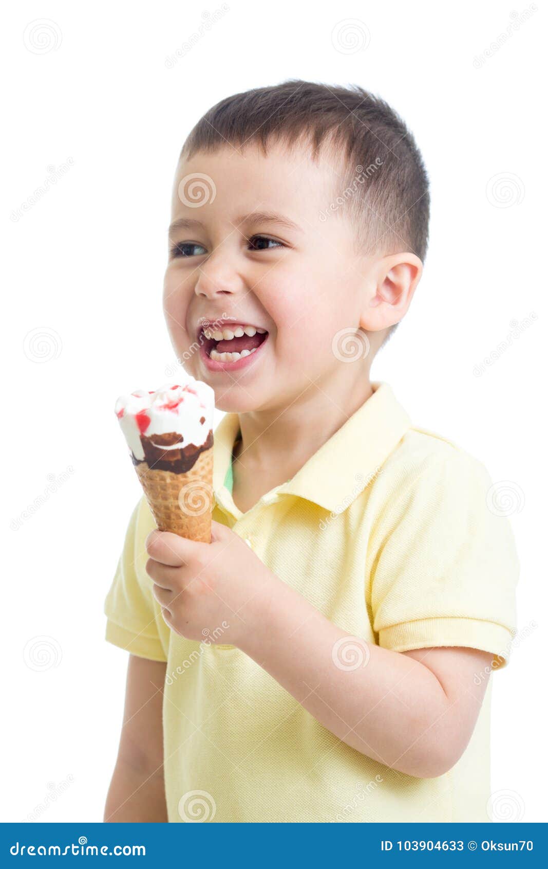 Child Eating Ice Cream Isolated on White Stock Image - Image of cute ...