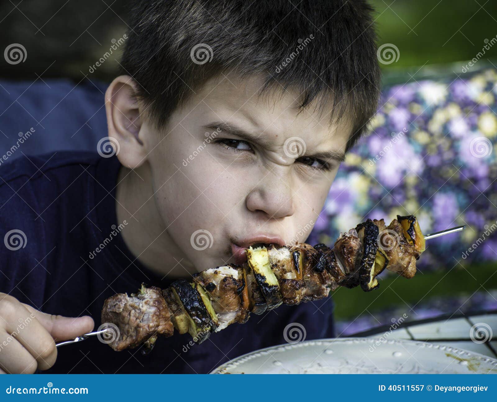 Child Eating Meat on a Skewer Stock Image - Image of caucasian, grilled ...
