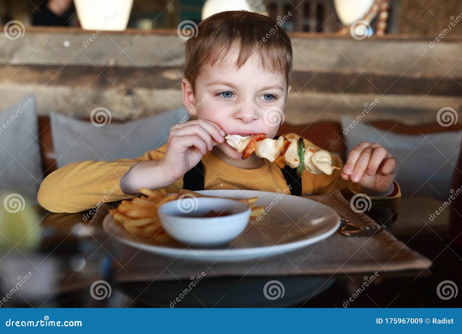 Child Eating Meat and Vegetable Kebab Stock Image - Image of meat ...
