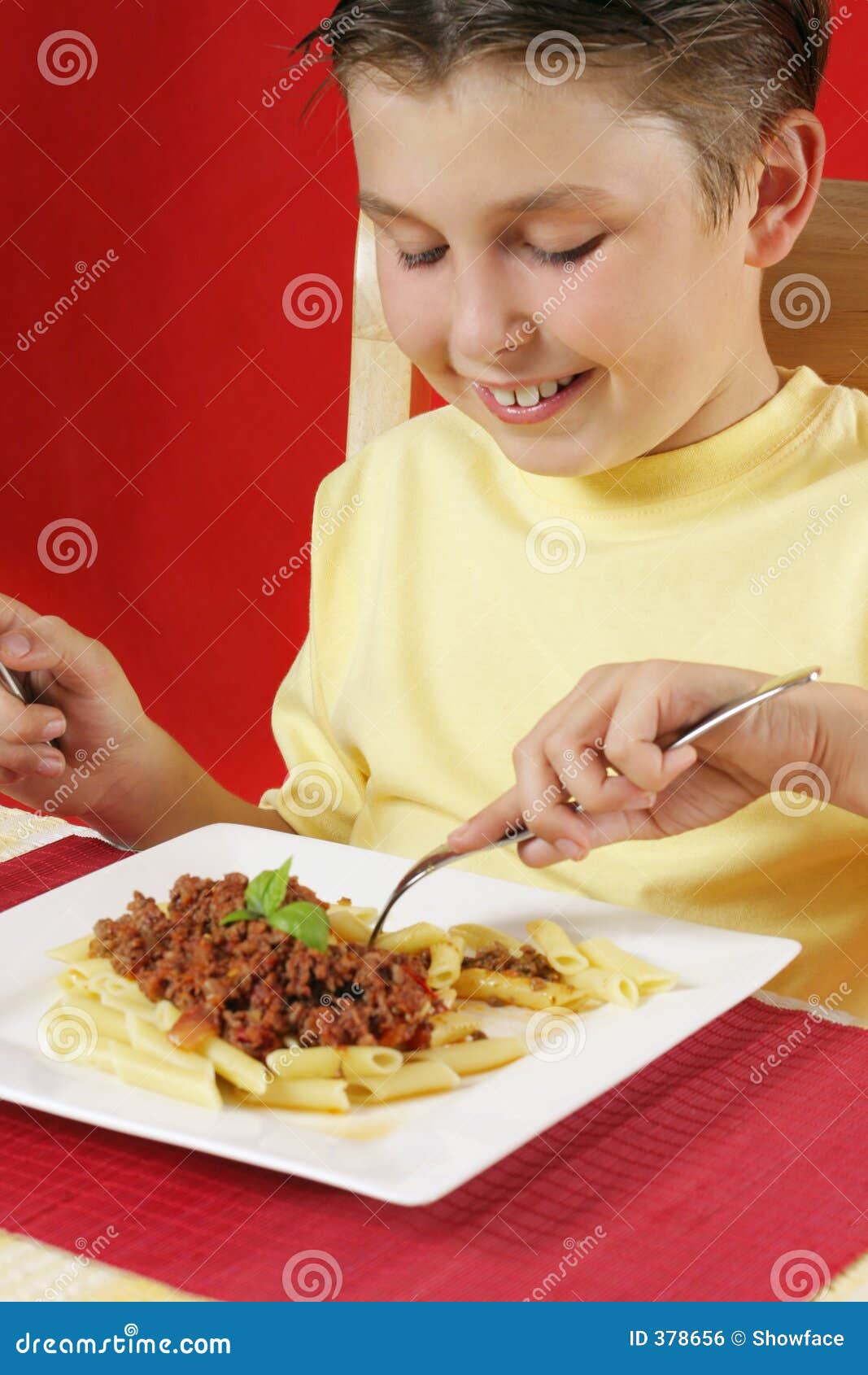 Child eating pasta stock photo. Image of basil, plate, healthy - 378656