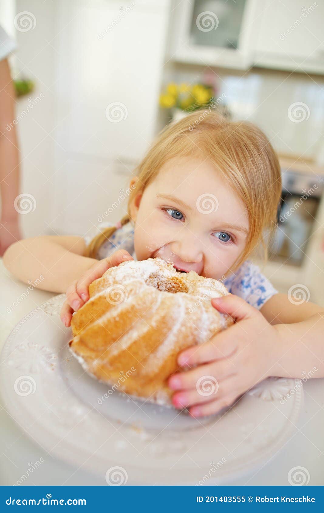 Child Eating Pie Cake in Kitchen Stock Image - Image of luck, people ...