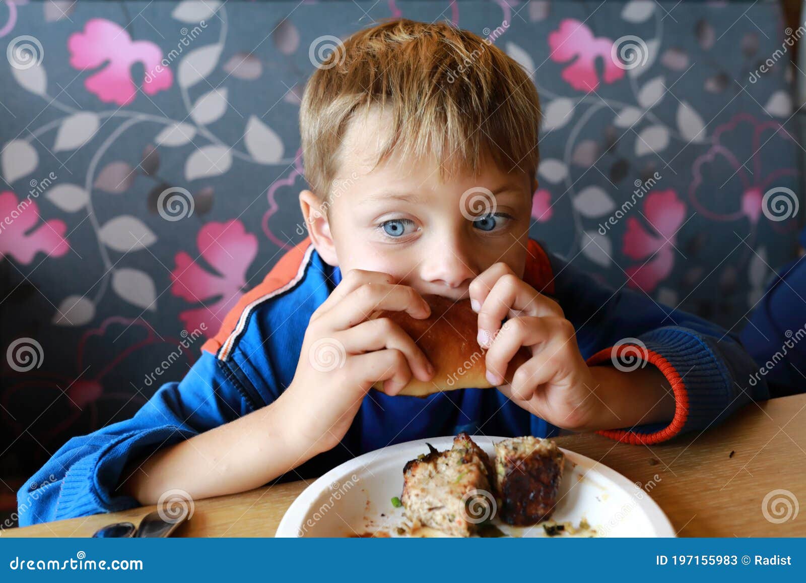 Child eating pie stock image. Image of gourmet, dinner - 197155983