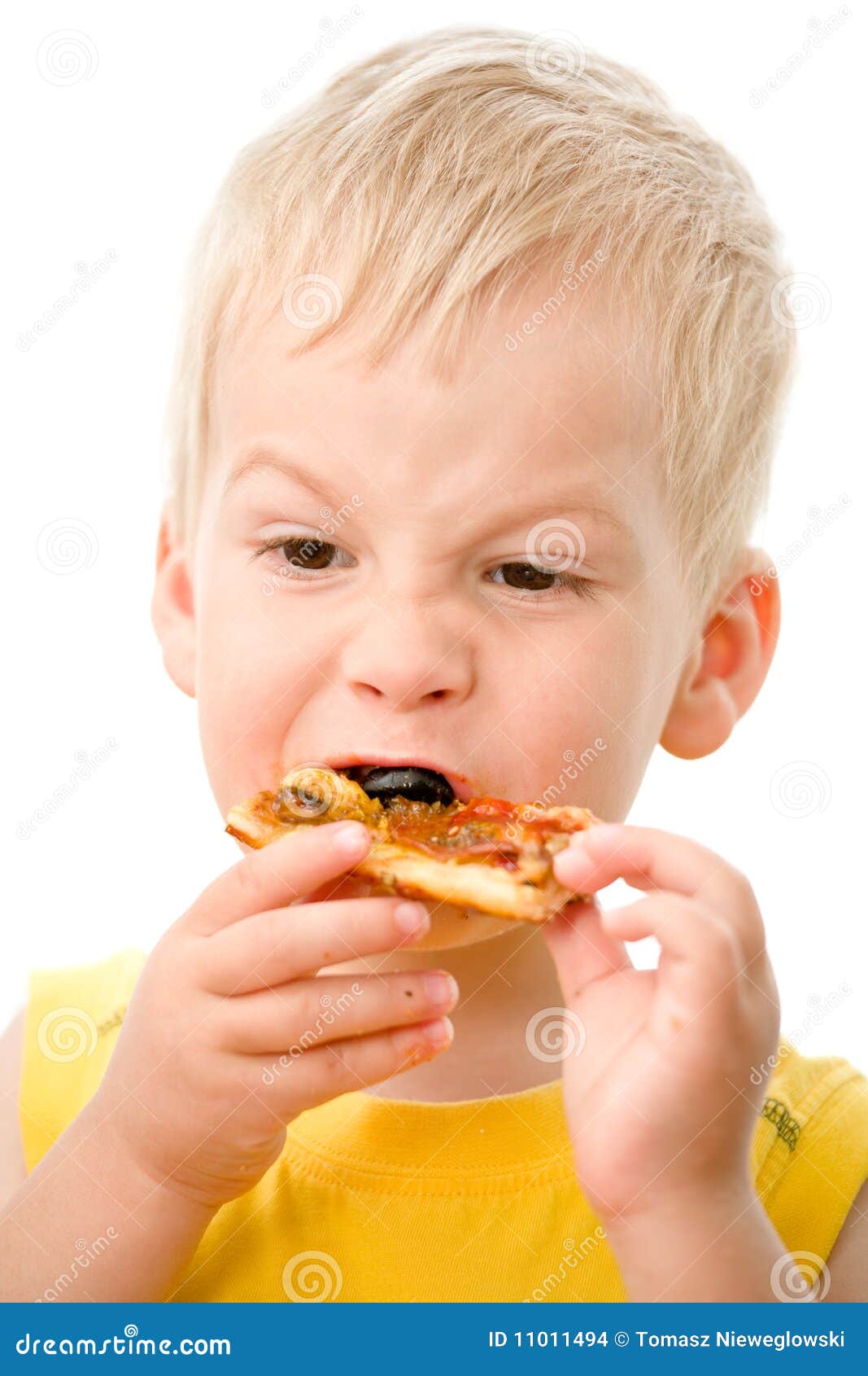 Child eating pizza stock photo. Image of portrait, eyes - 11011494