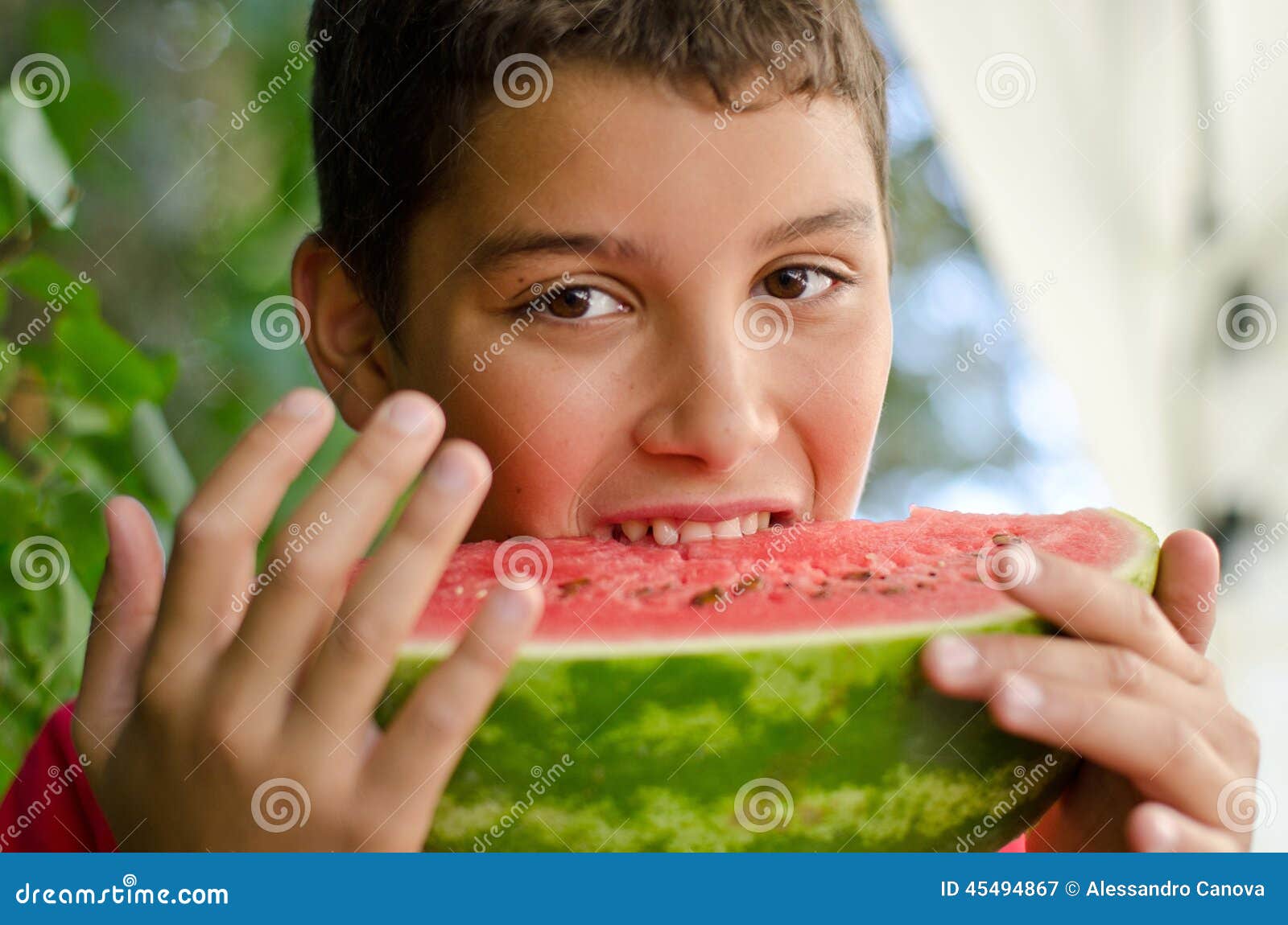 Child Eating a Slice of Watermelon Stock Image - Image of fresh, dark ...